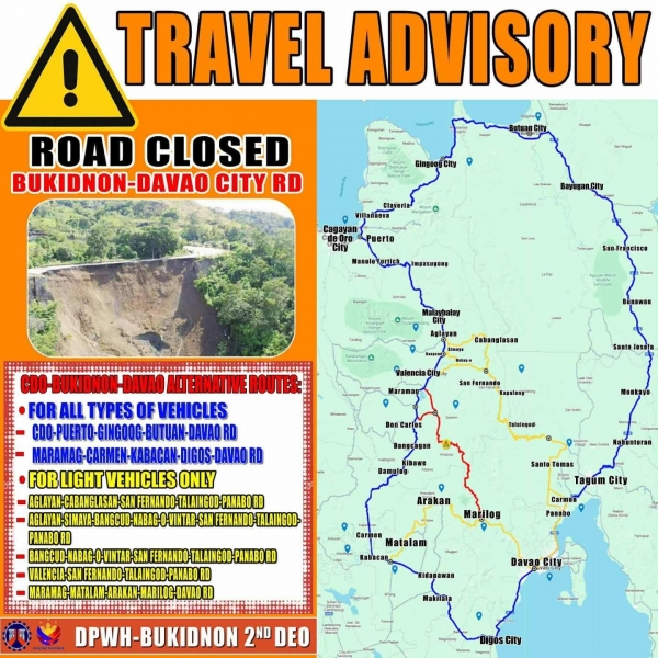 DPWH TRAVEL ADVISORY: Bukidnon–Davao City Road Remains Closed ...